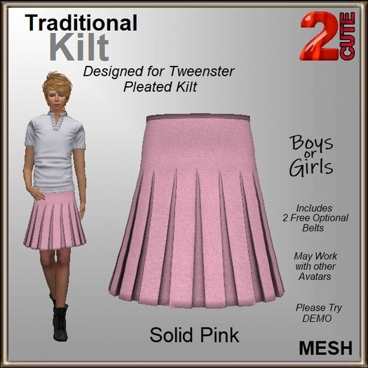 Second Life Marketplace - Traditional Kilt [2cute] - Solid Pink